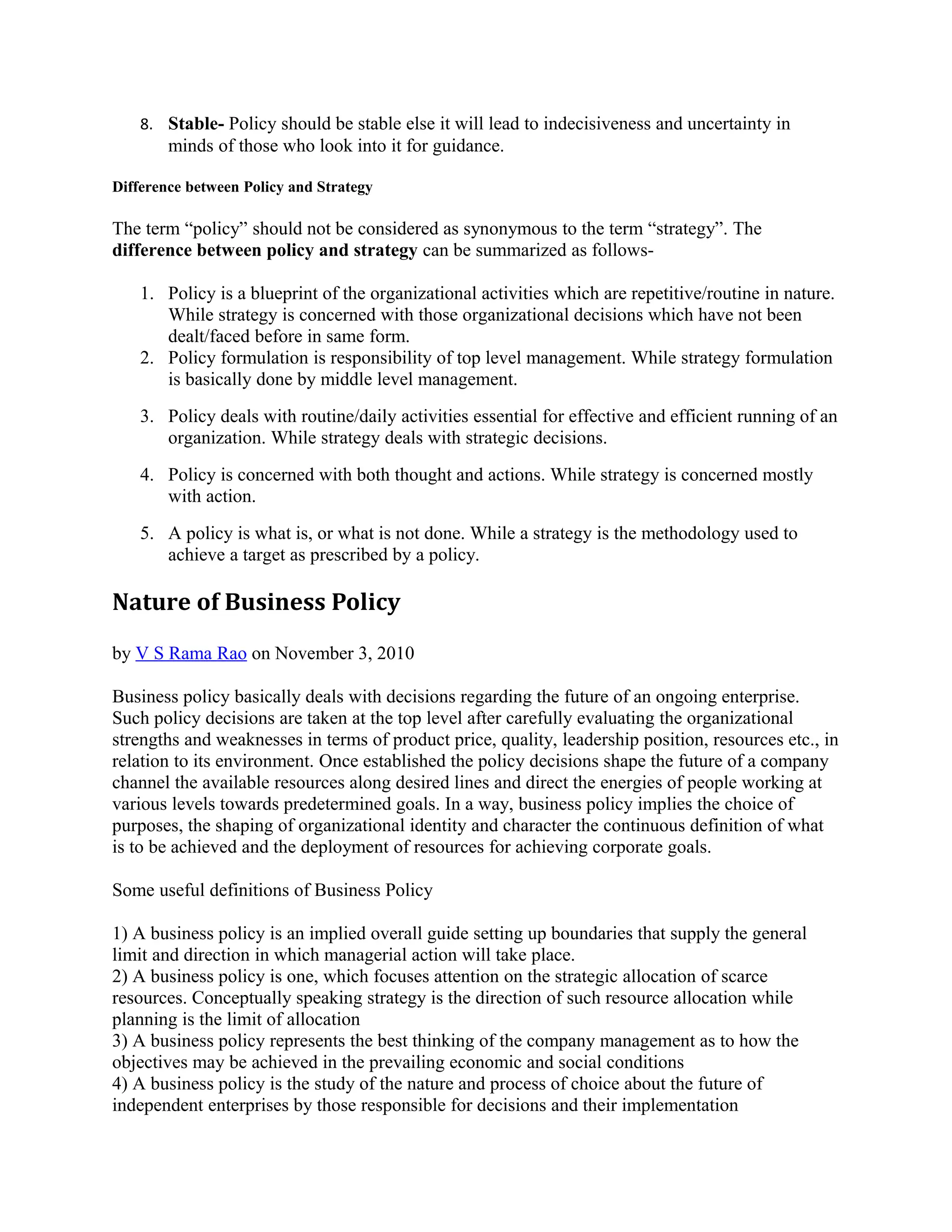 Definition of business policy | DOC