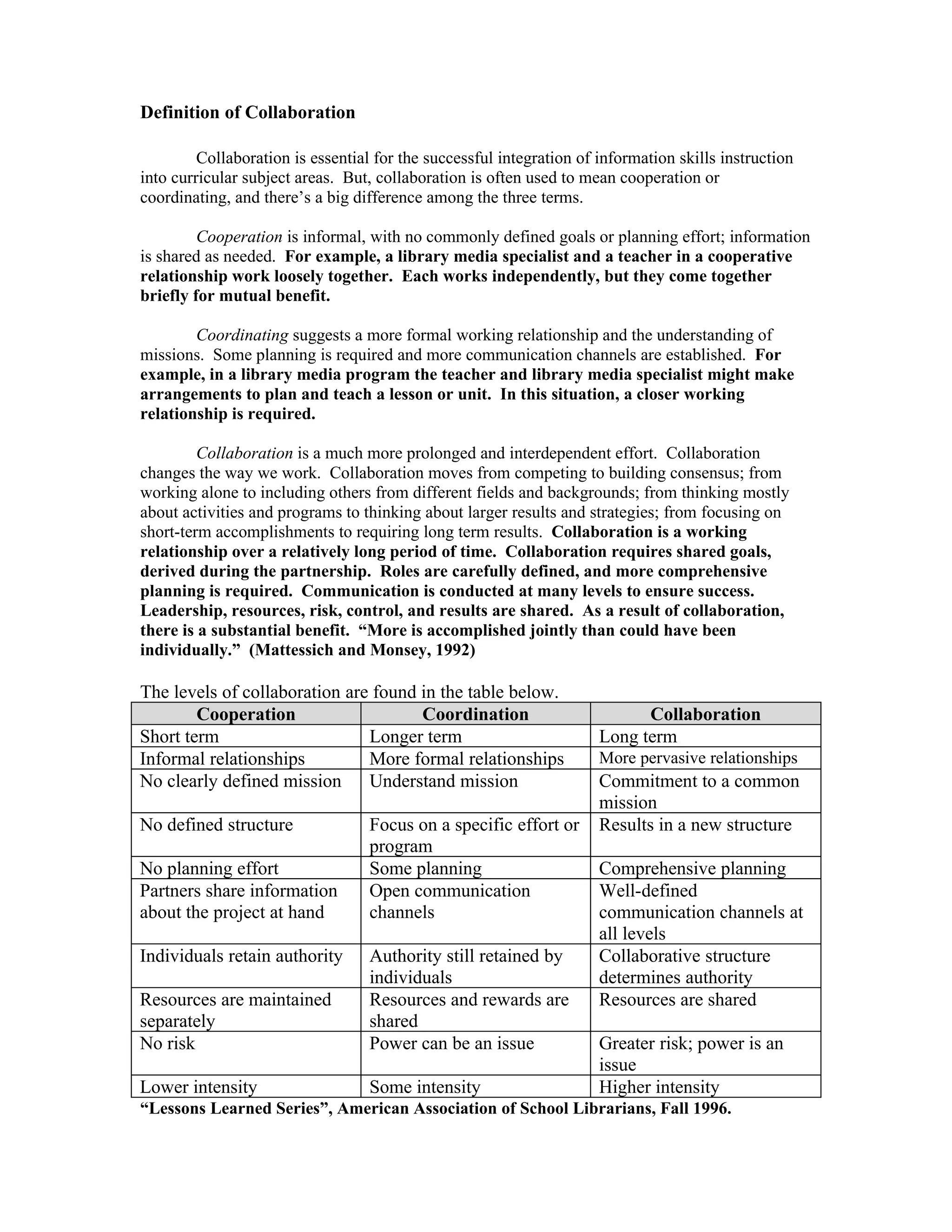 Definition of collaboration | DOC