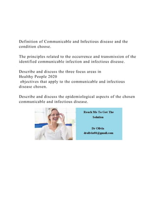 Definition of Communicable and Infectious disease and the cond.docx