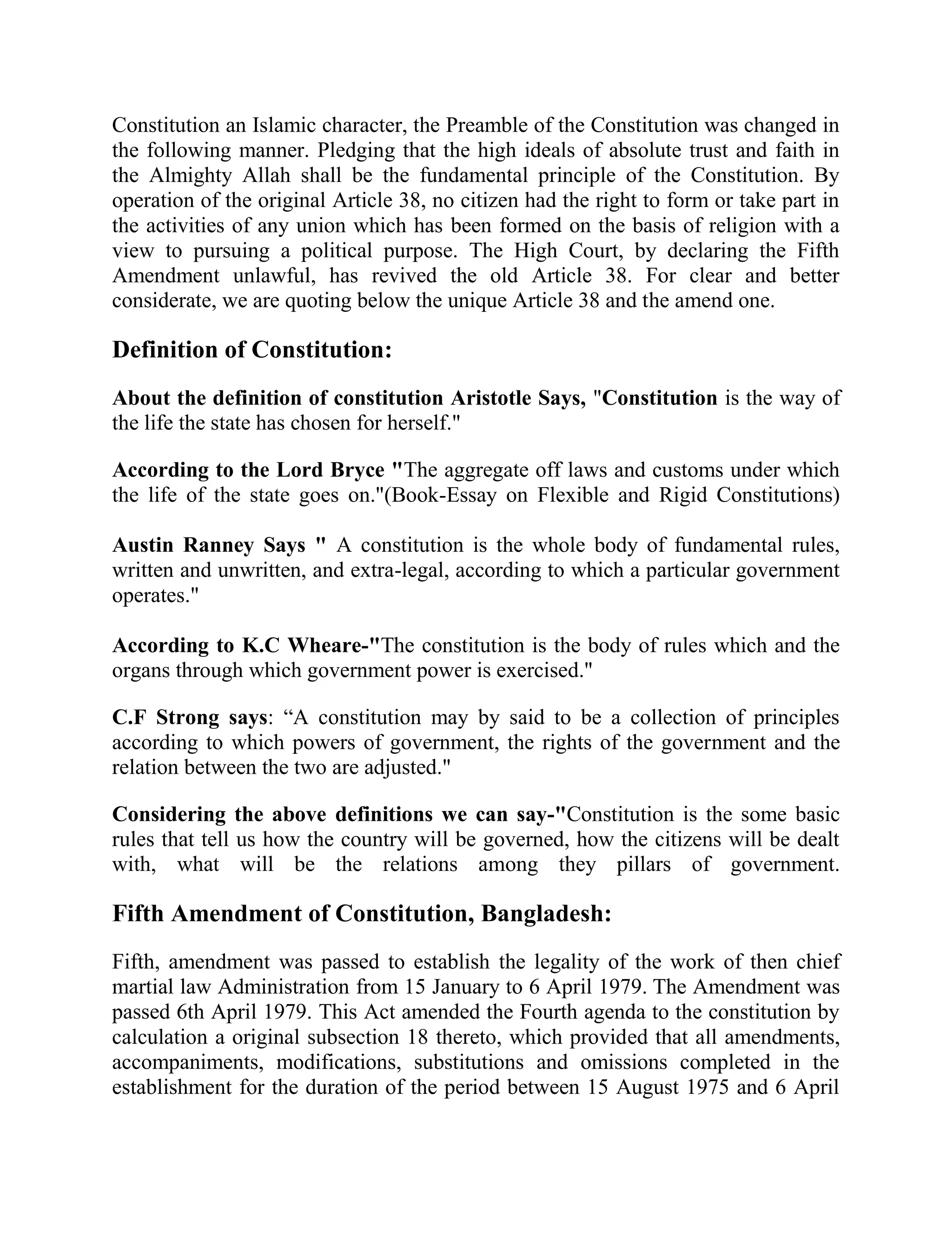 Definition of constitution and fifth amendment | DOCX