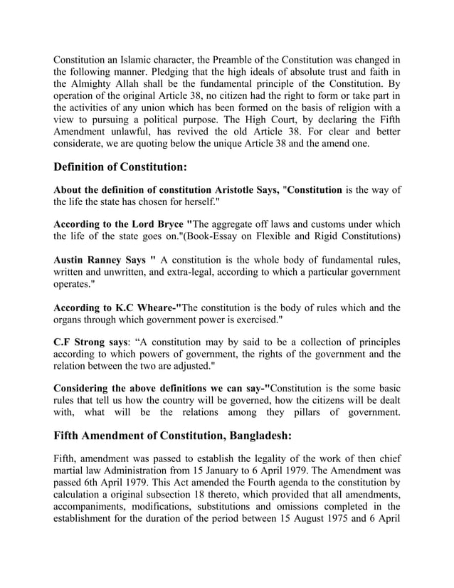 Definition of constitution and fifth amendment