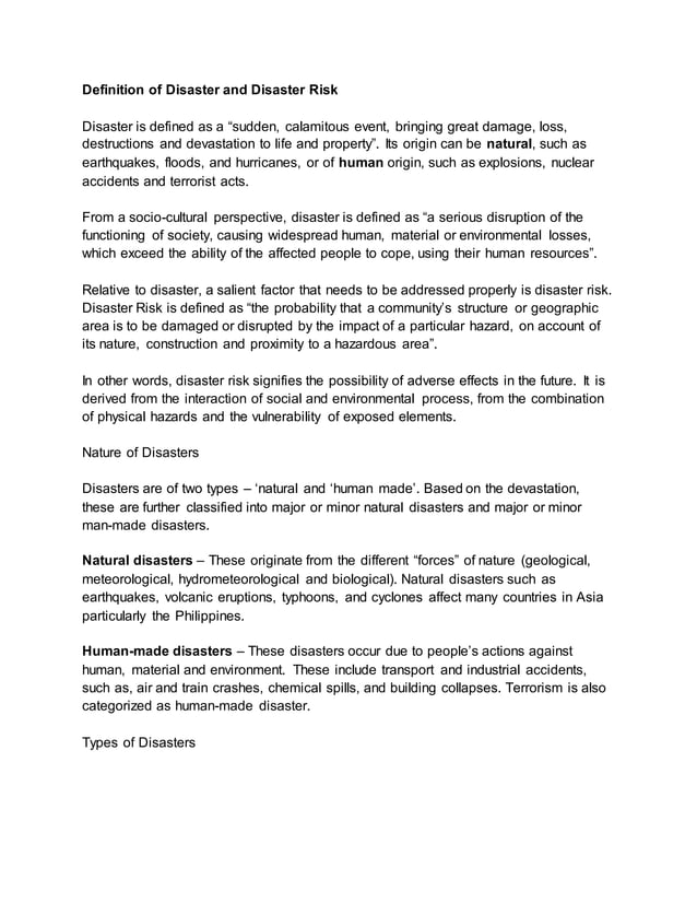 Definition of disaster and disaster risk | DOCX