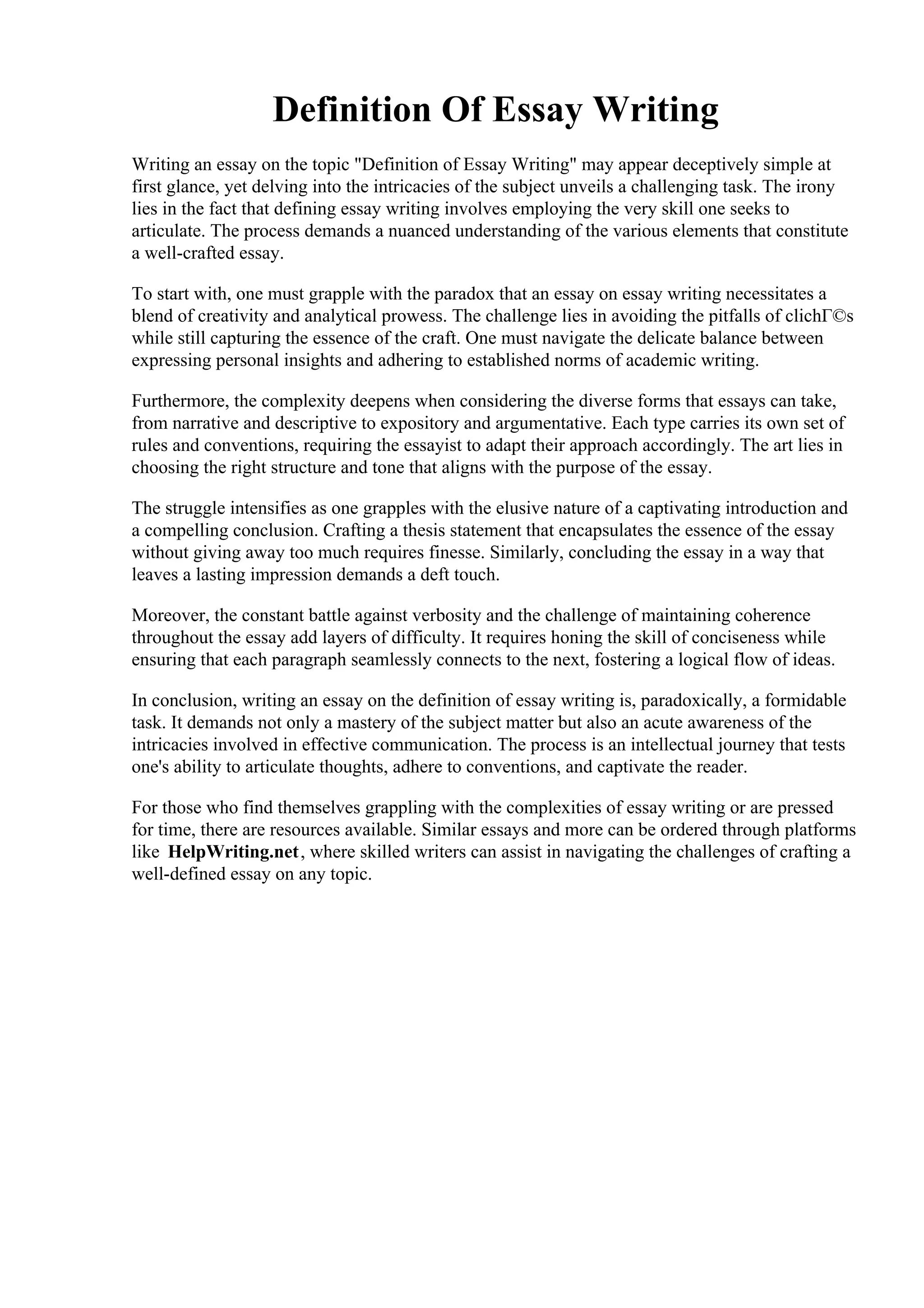 Definition Of Essay Writing. Definition Essay Thesis Statement Examples ...