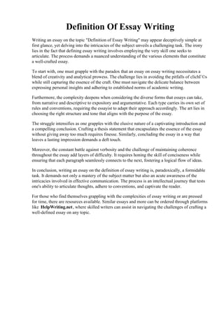 Definition Of Essay Writing. Definition Essay Thesis Statement Examples ...