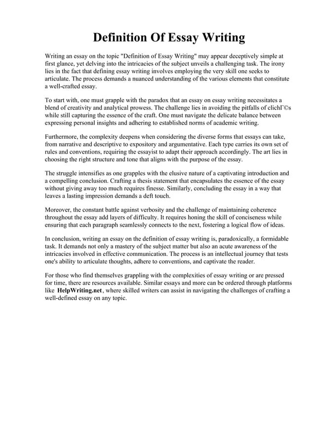 Definition Of Essay Writing. Definition Essay Thesis Statement Examples ...