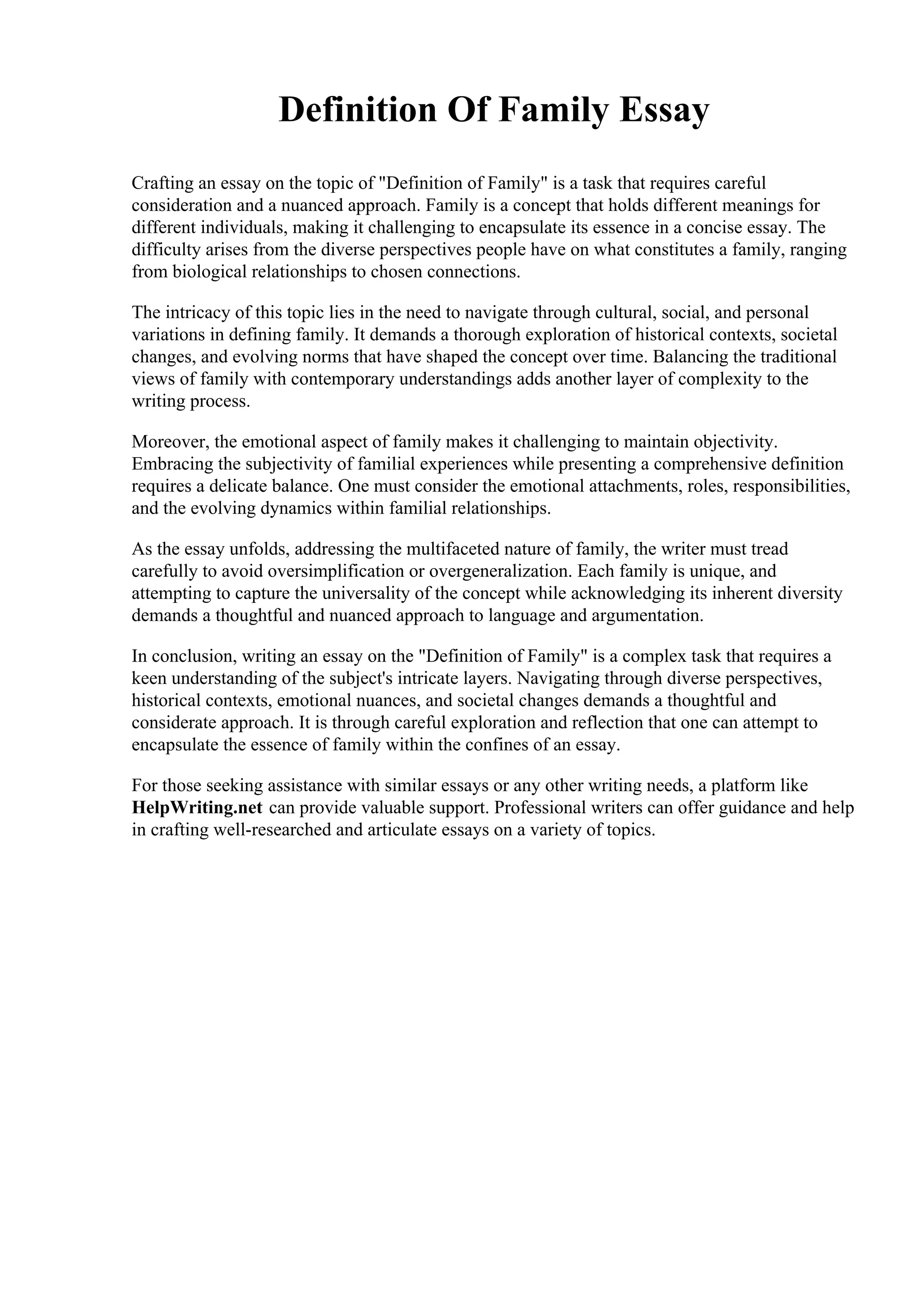 Definition Of Family Essay | PDF