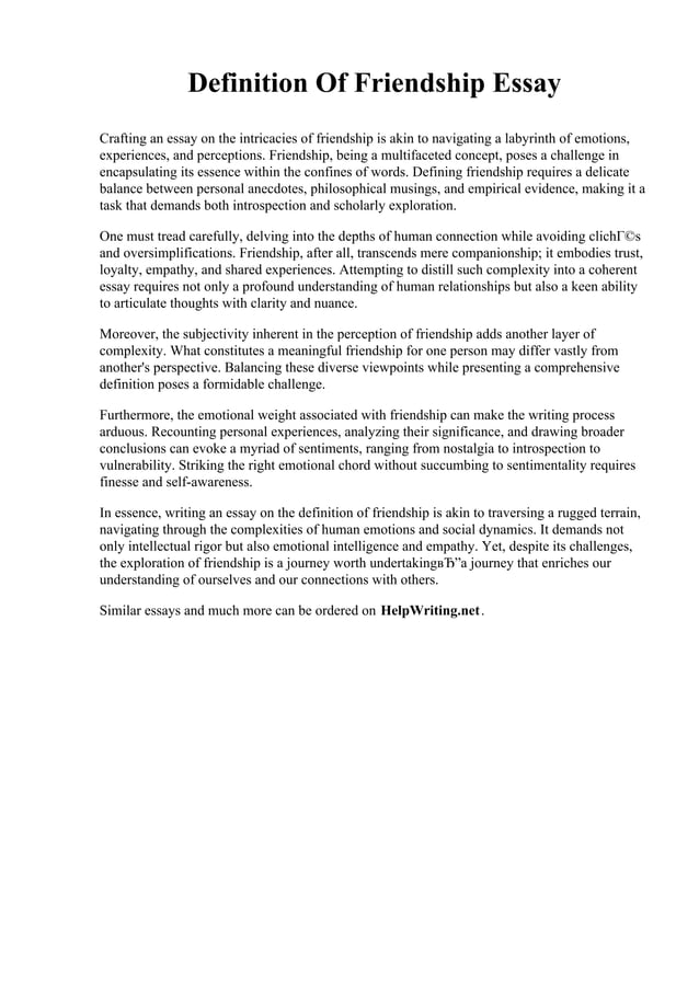 Definition Of Friendship Essay. High Desert Medical College | PDF