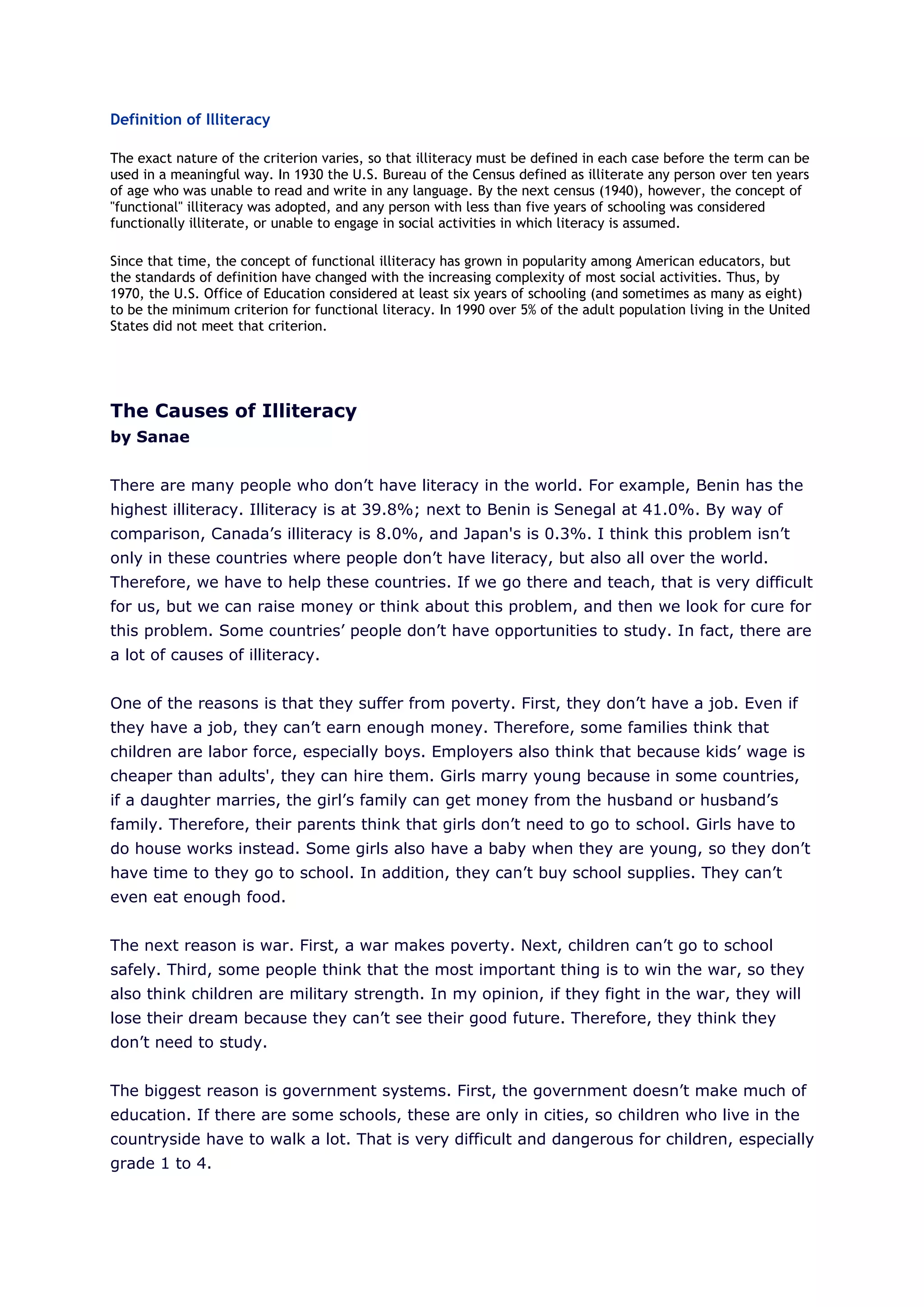 Definition of illiteracy | DOC