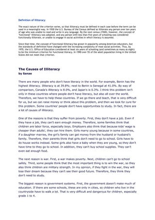 Definition of illiteracy | DOC