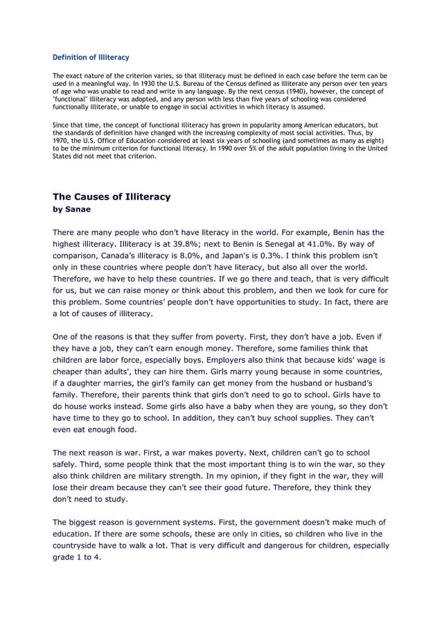 Definition of illiteracy | DOC