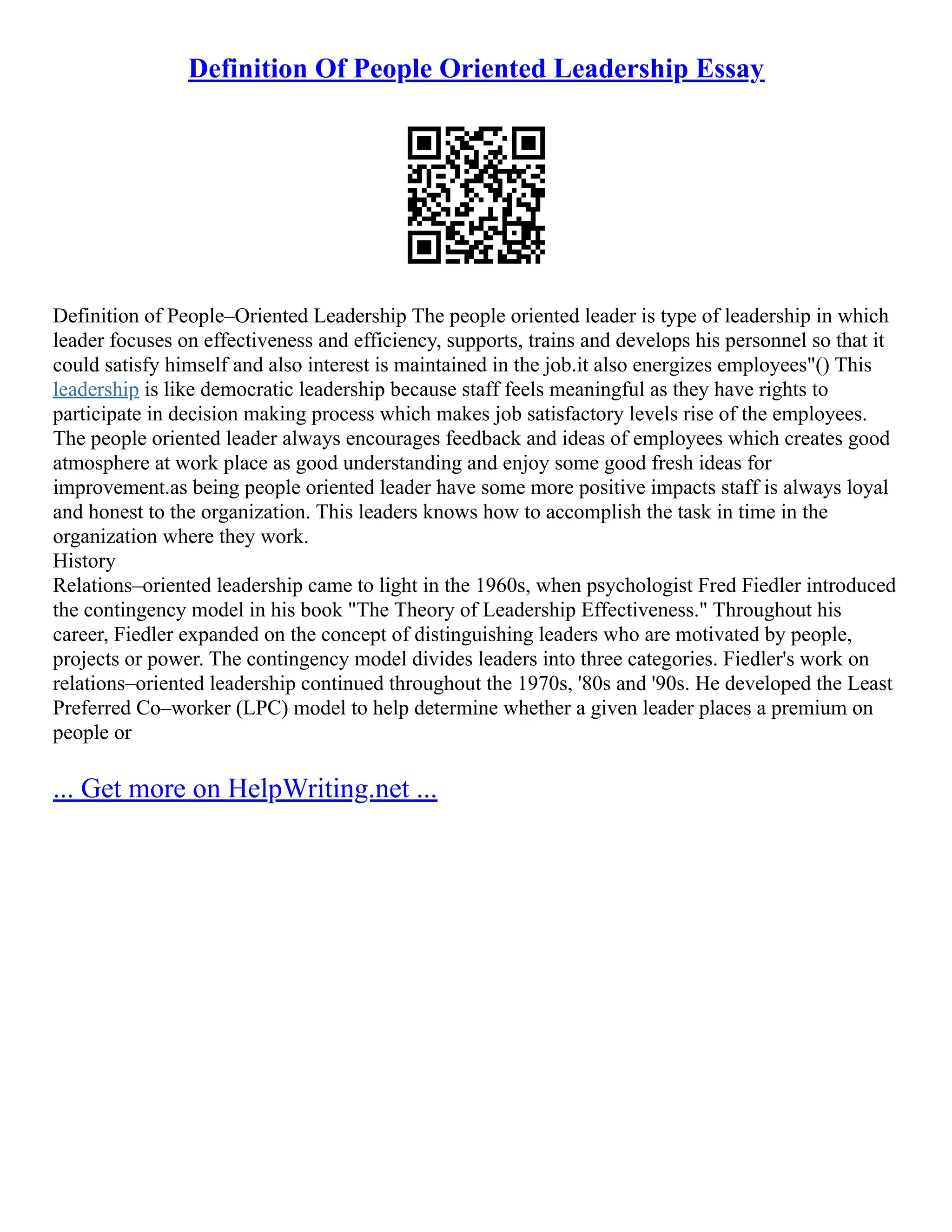 Definition Of People Oriented Leadership Essay | PDF | Executive ...