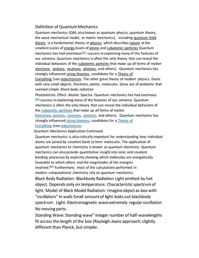 Definition of quantum mechanics | DOCX