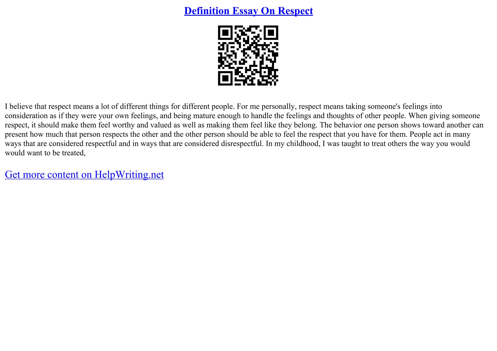 Definition Of Respect | PDF | Family and Relationships