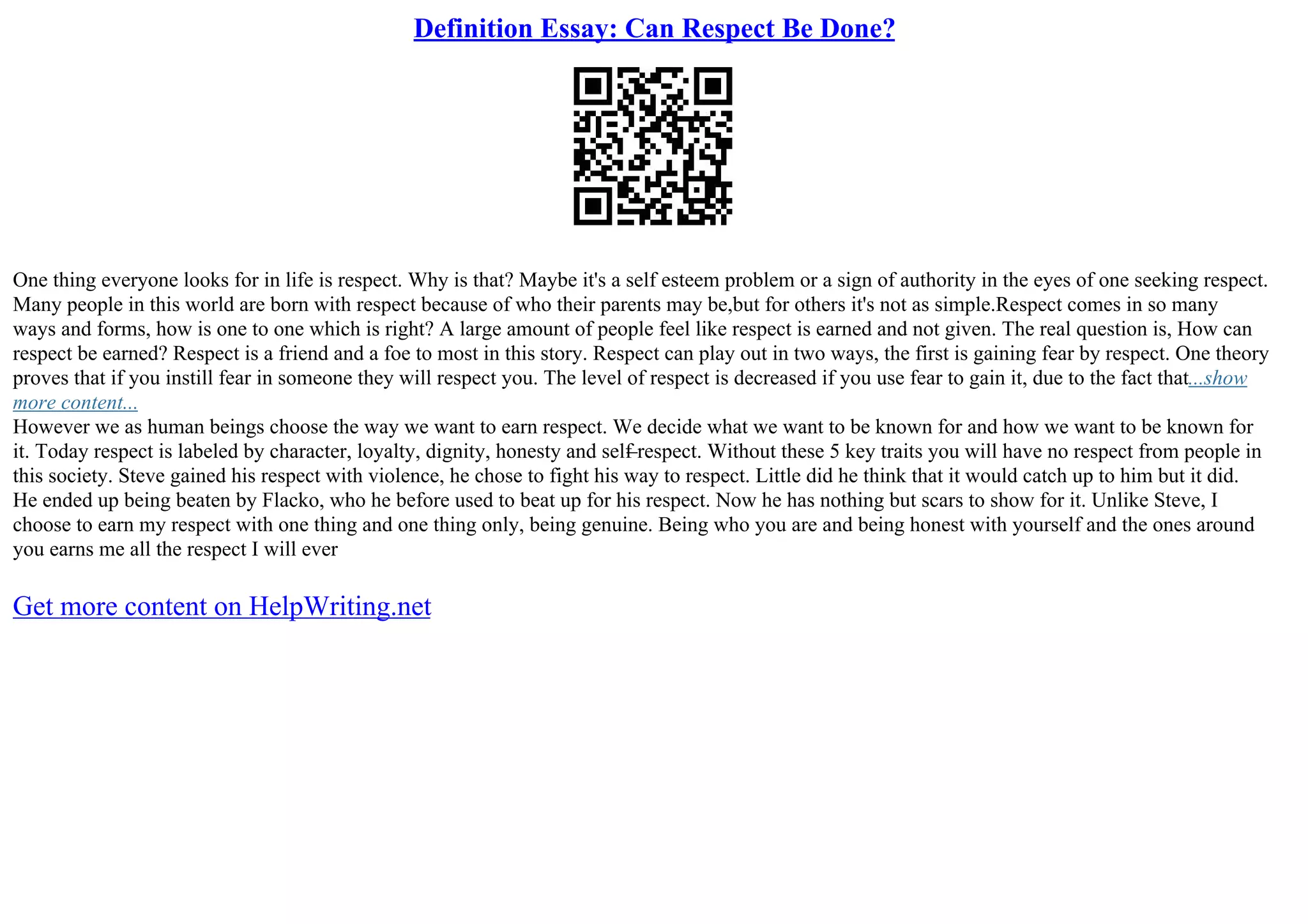 Definition Of Respect | PDF | Family and Relationships