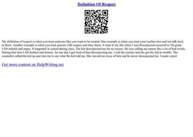 Definition Of Respect | PDF | Family and Relationships