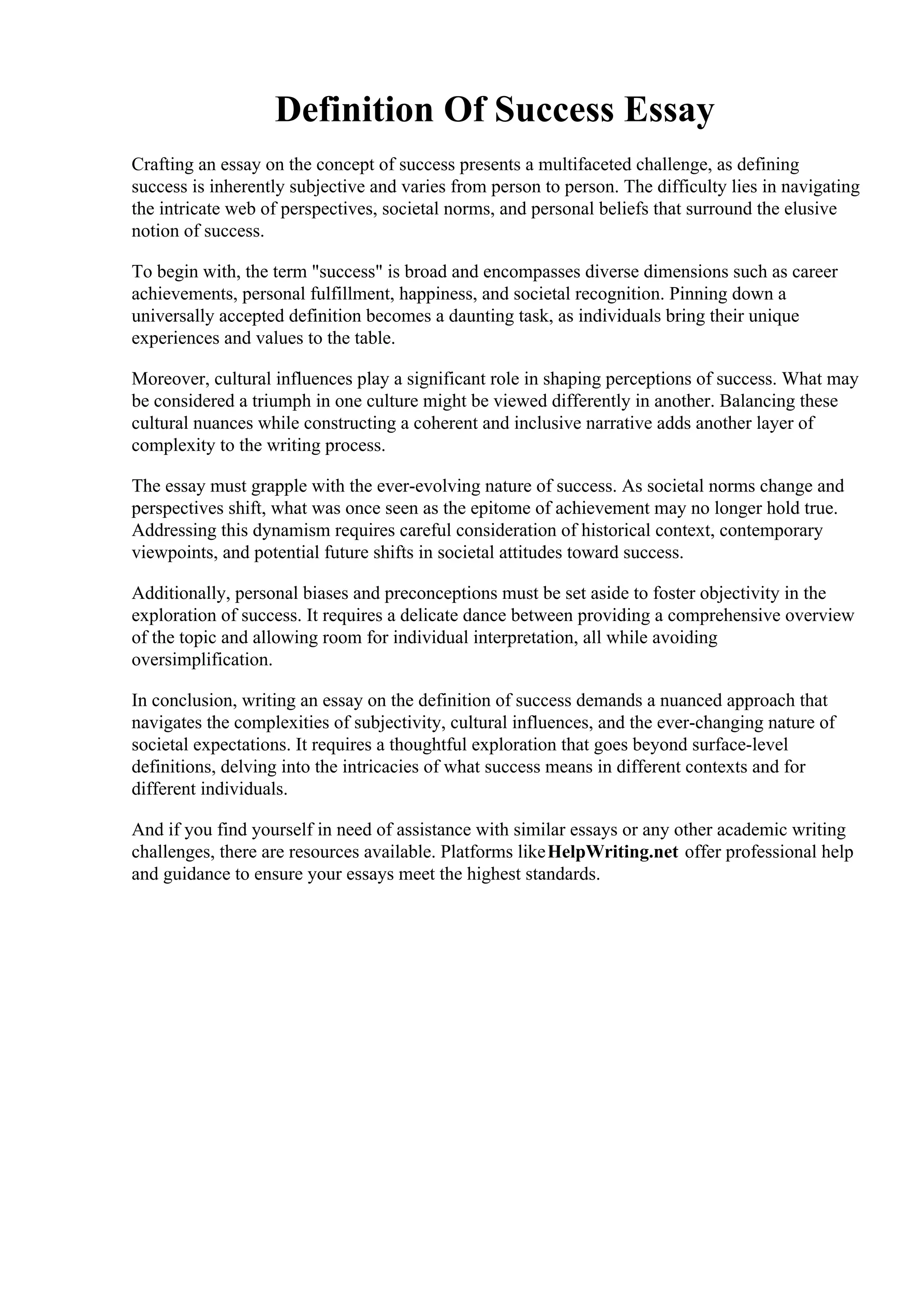 Definition Of Success Essay | PDF