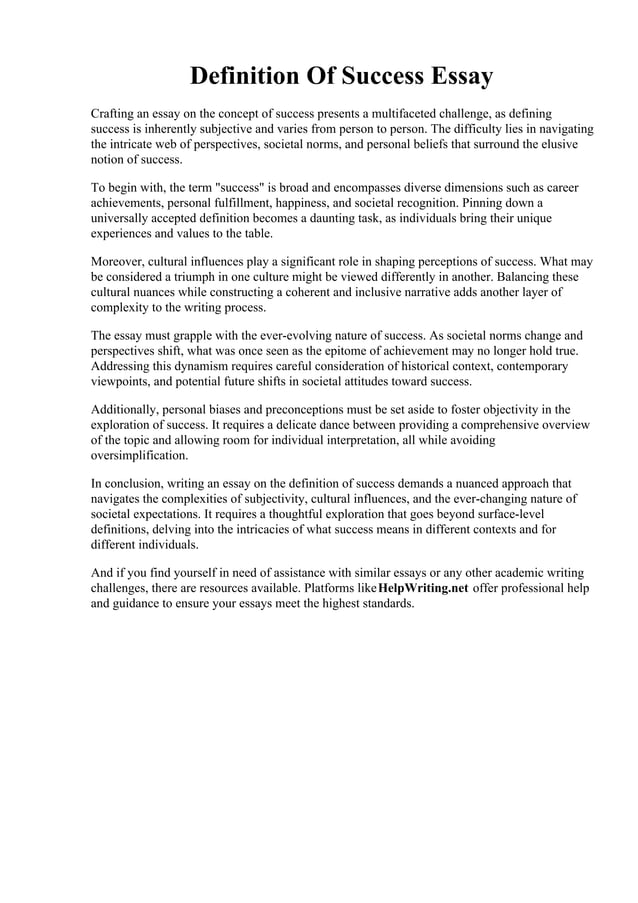 Definition Of Success Essay | PDF
