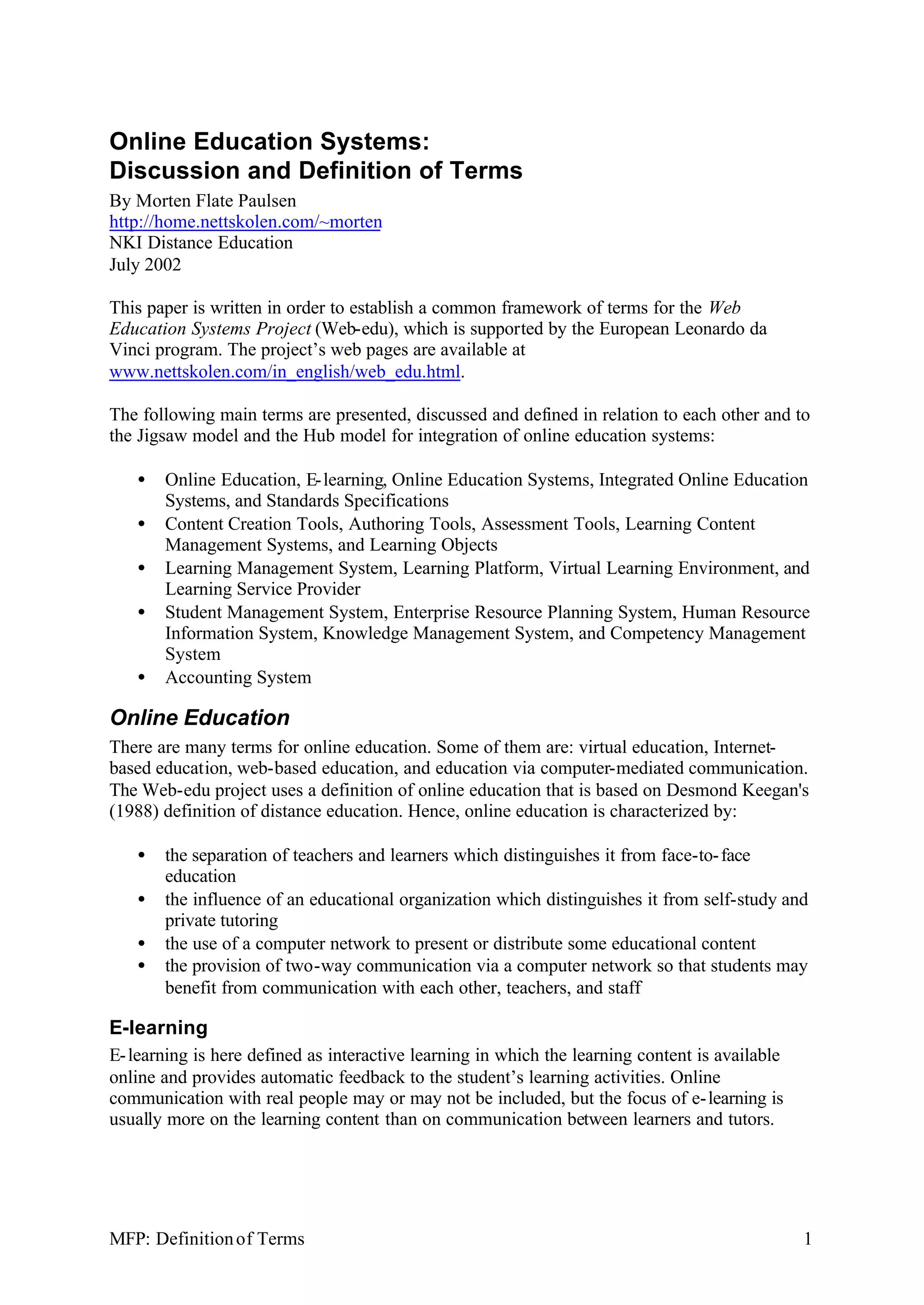 Definition of terms online education | PDF
