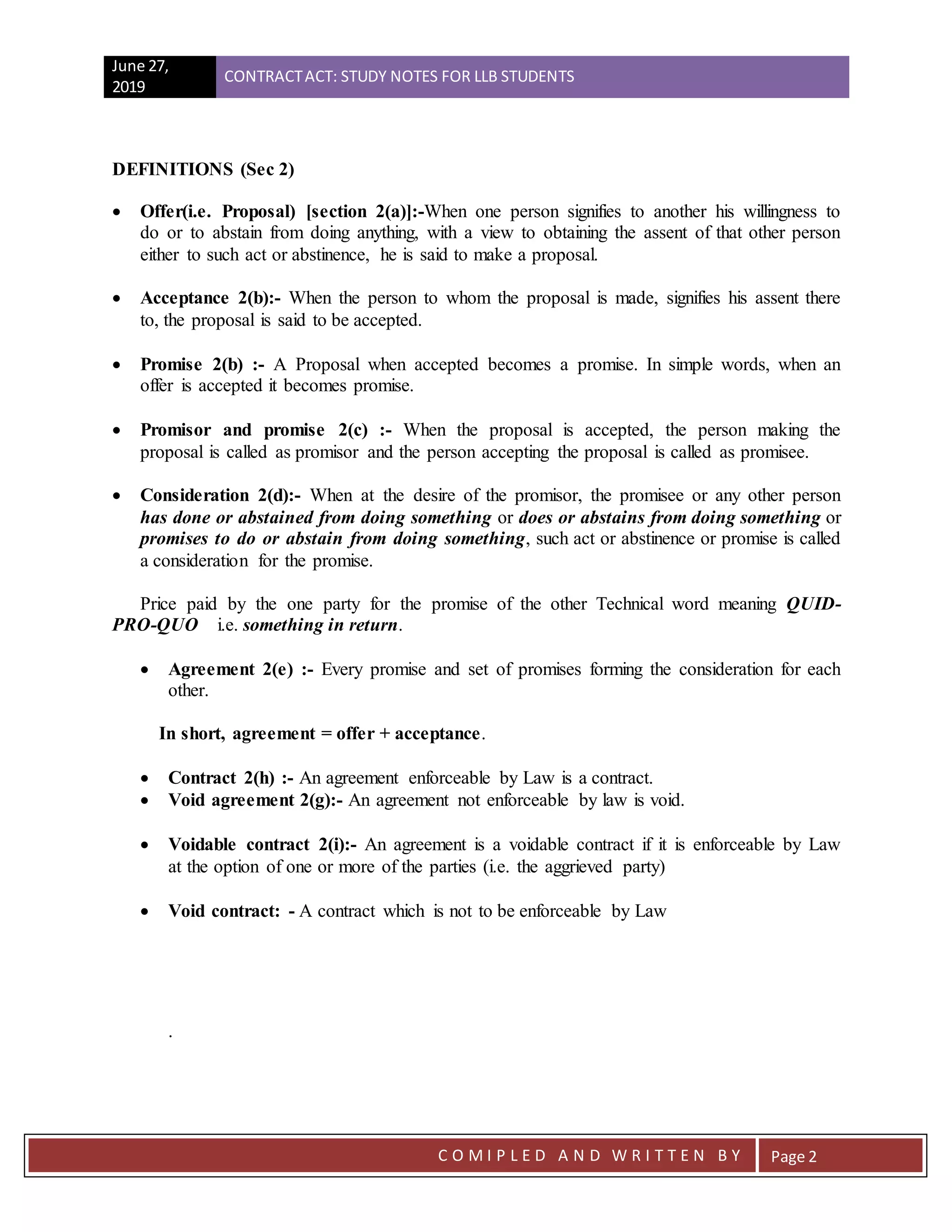 introduction to contract act defintions | PDF