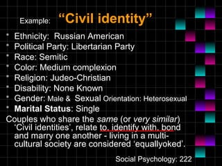 Social Psychology 222 - Definitions - Civil identity | PPT
