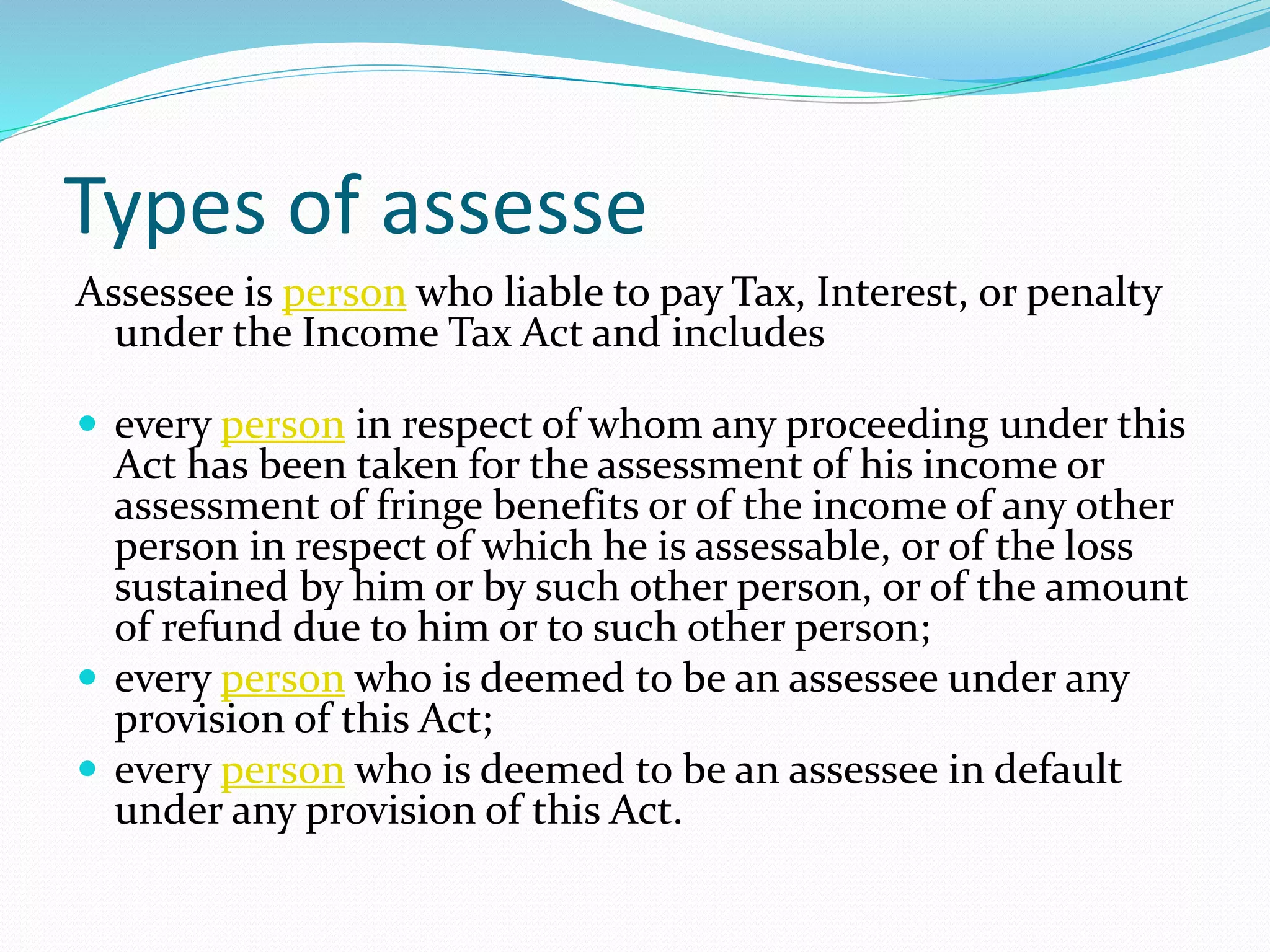 Definitions u/d Income tax Act 1961 | PPTX