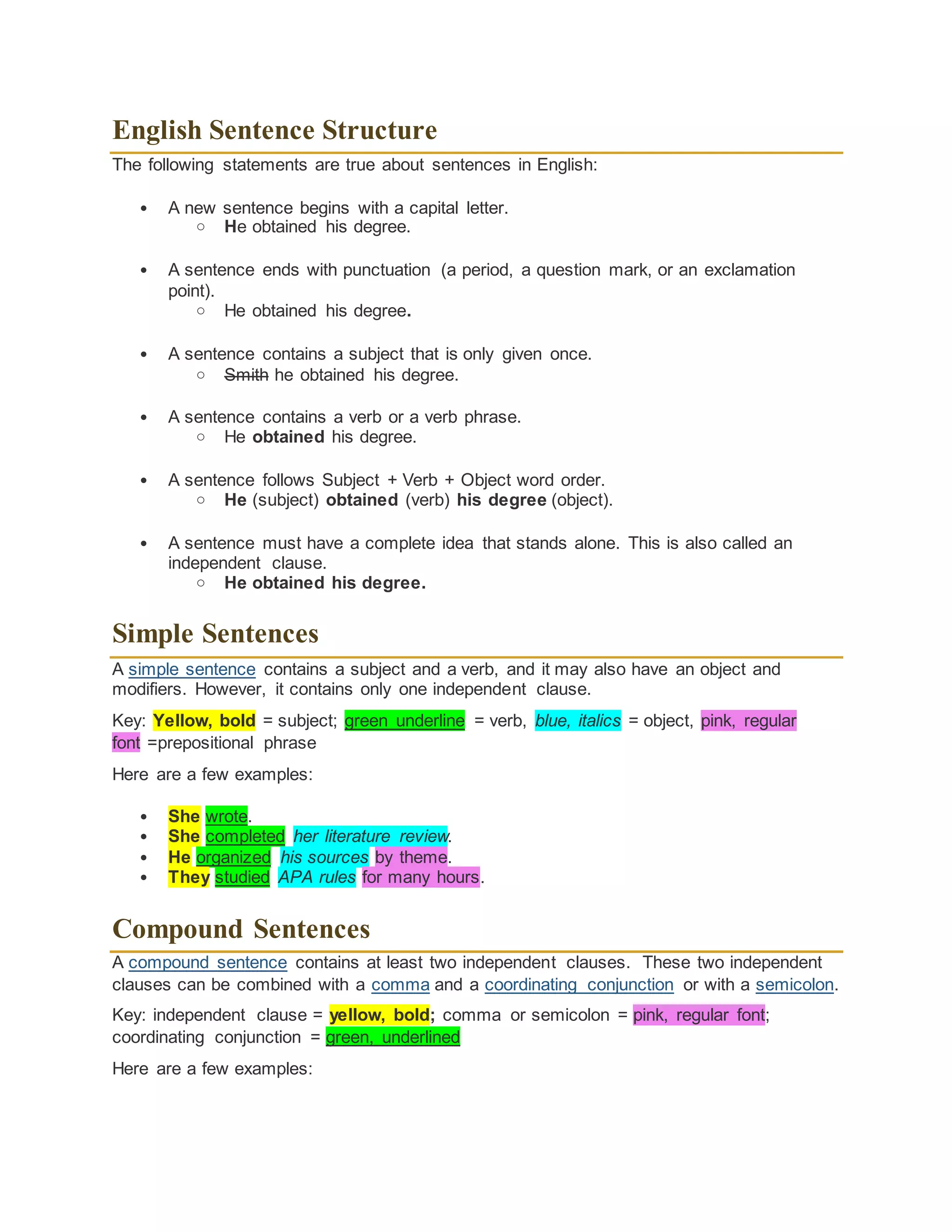 Definitions and examples of basic sentence elements | DOCX