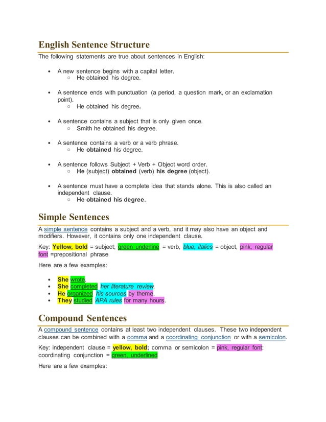 Definitions and examples of basic sentence elements | DOCX