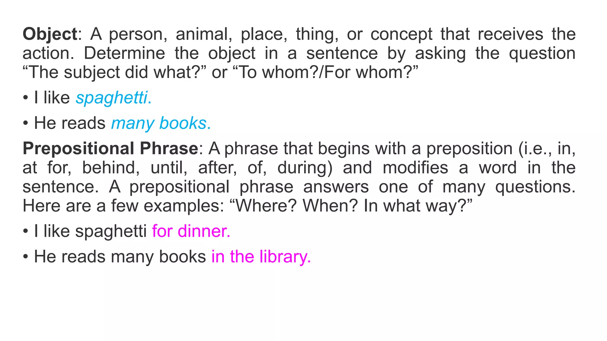 Definitions and examples of basic sentence elements | PPTX