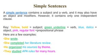 Definitions and examples of basic sentence elements | PPTX