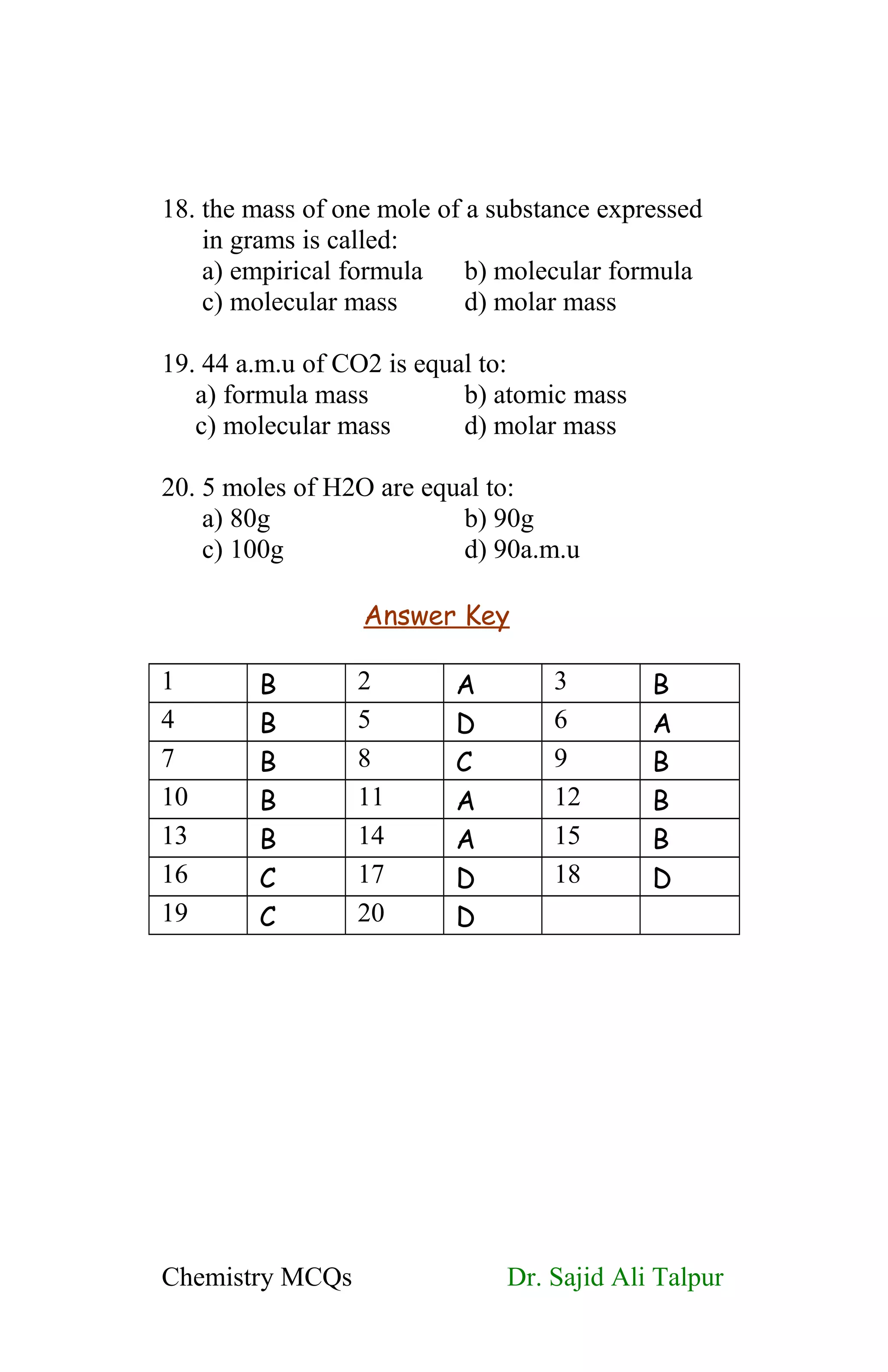Definitions and mcqs of ninth class chemistry (chemical combinations) | DOC
