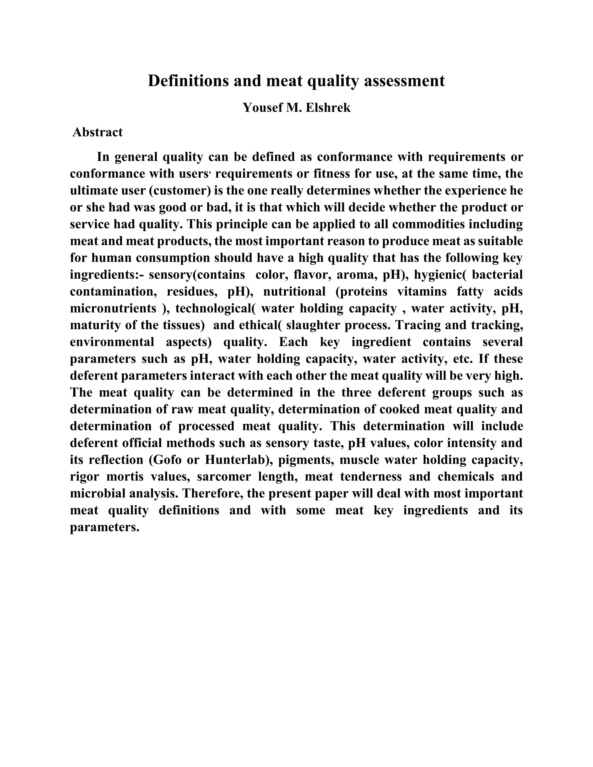 Definitions and meat quality assessment | PDF