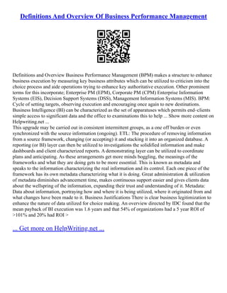 Definitions And Overview Of Business Performance Management | PDF