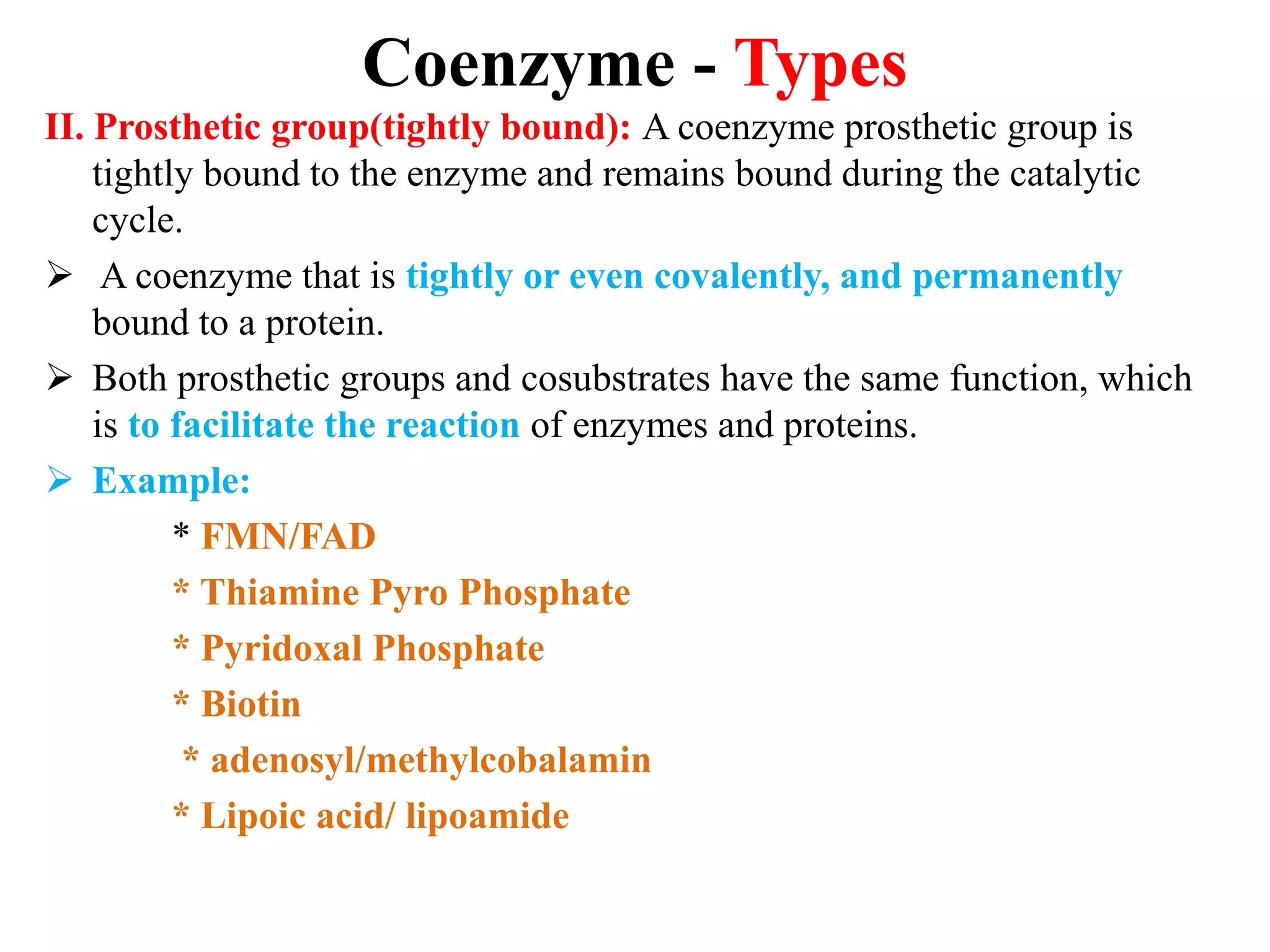Definitions and types of coenzymes | PPTX