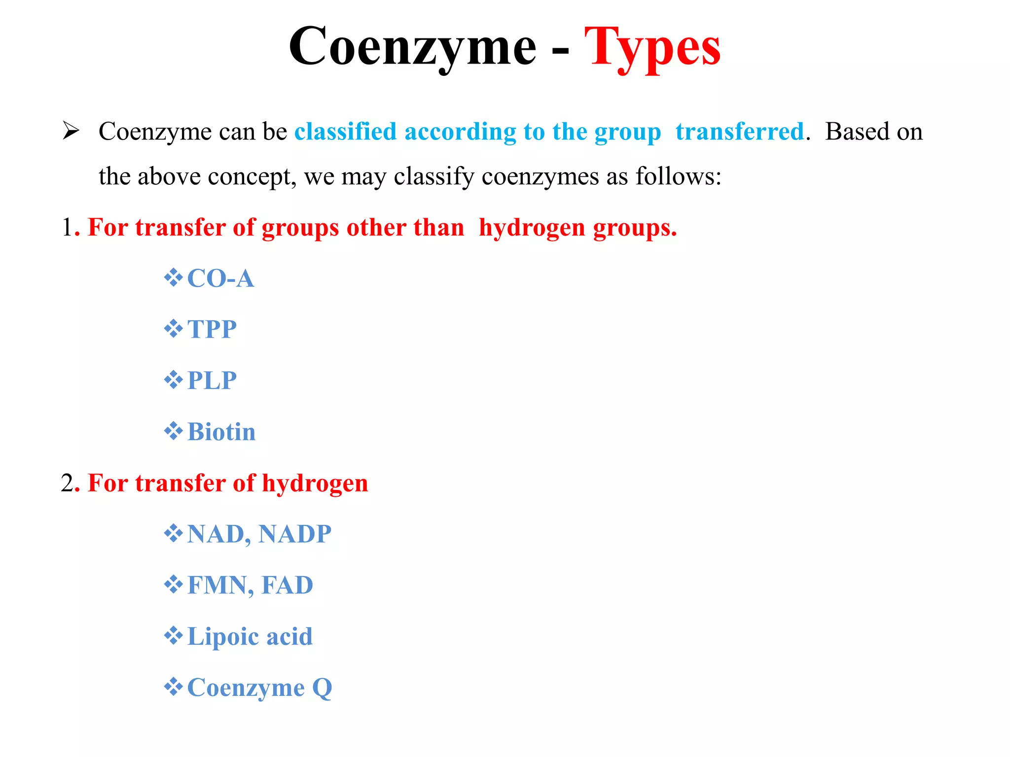 Definitions and types of coenzymes | PPTX