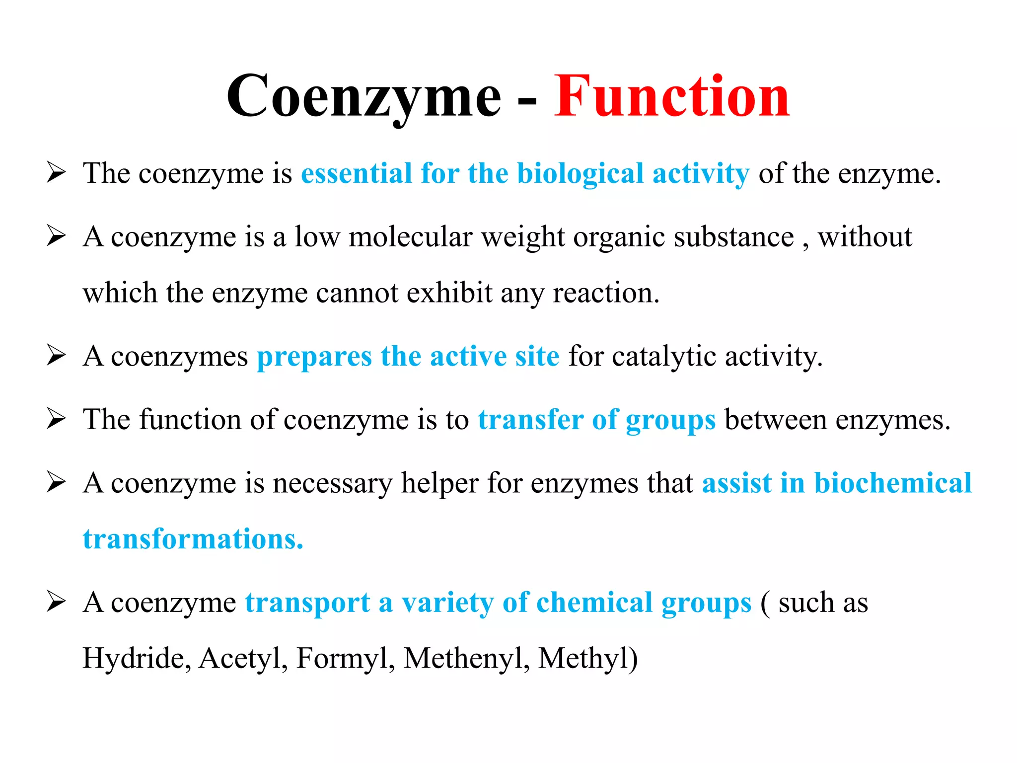 Definitions and types of coenzymes | PPTX