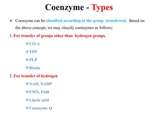 Definitions and types of coenzymes | PPTX | Chemistry | Science