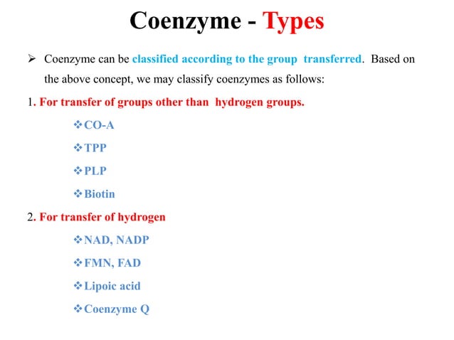 Definitions and types of coenzymes | PPTX | Chemistry | Science