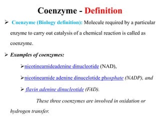 Definitions and types of coenzymes | PPTX | Chemistry | Science
