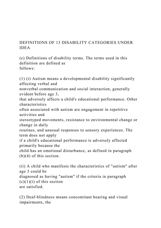 DEFINITIONS OF 13 DISABILITY CATEGORIES UNDER IDEA (c) Def.docx ...
