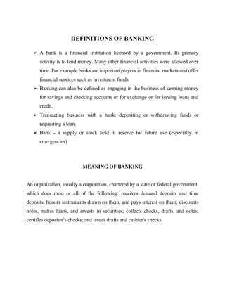 Definitions of banking | DOCX | Stocks and Bonds | Personal Investing