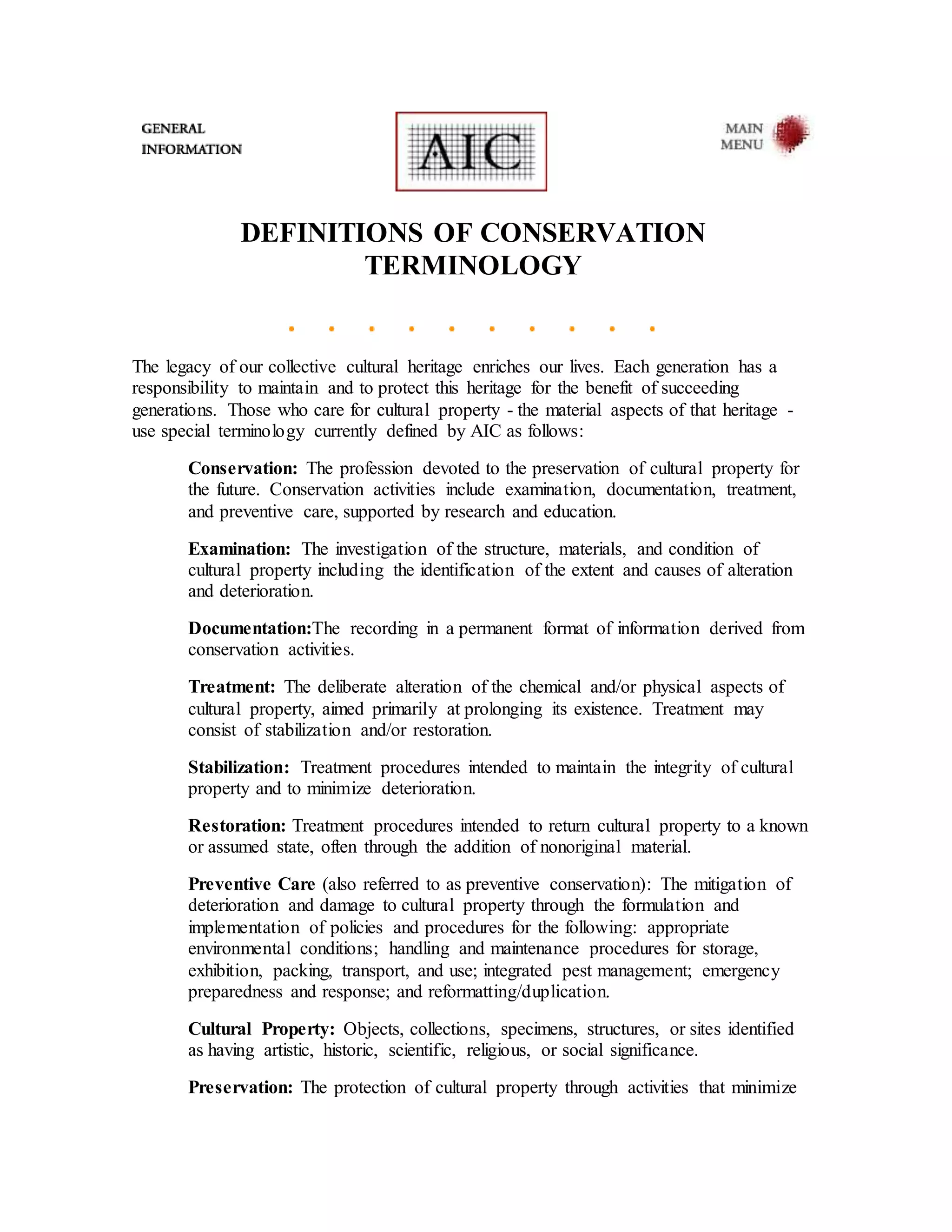 Conservation terminology definitions | PDF