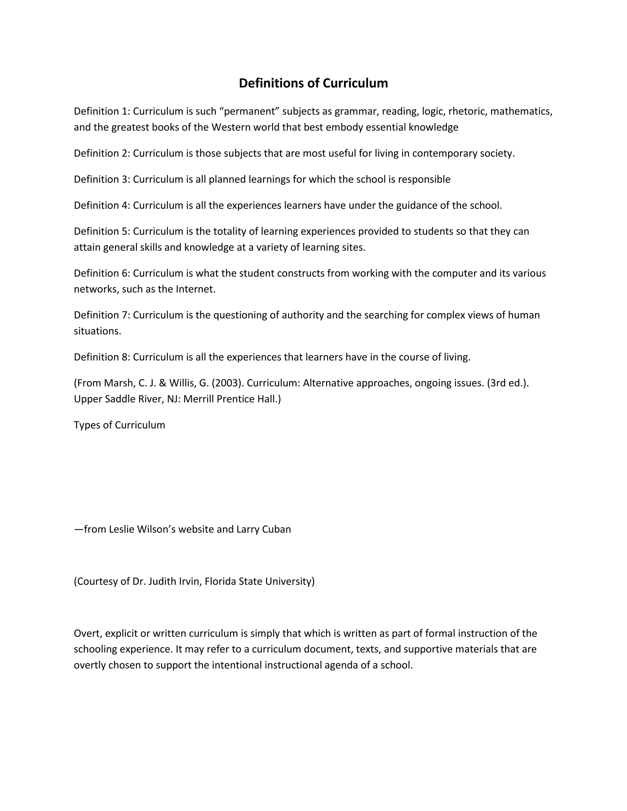 Definitions of curriculum | DOCX