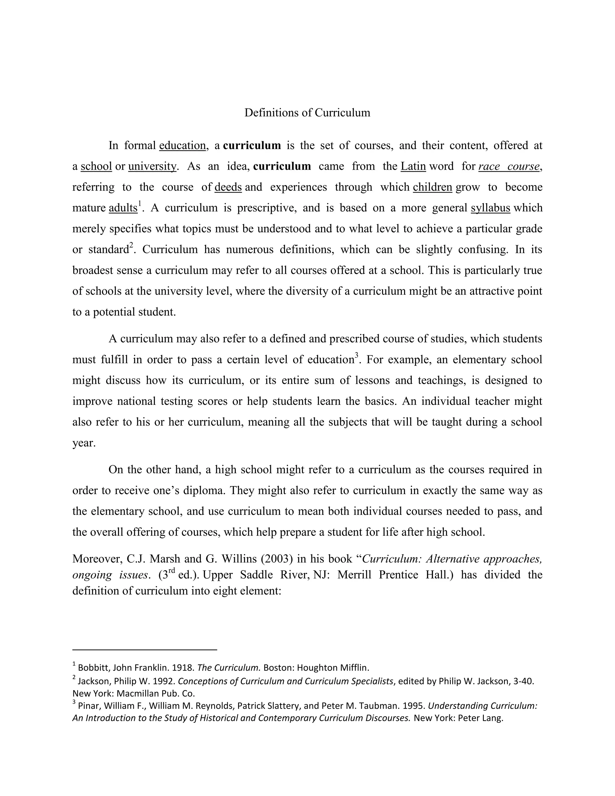 Definitions of curriculum | DOCX