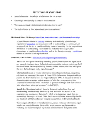 Definitions of Knowledge | PDF