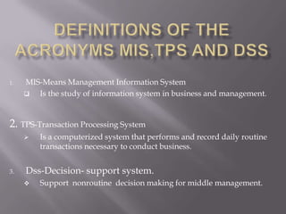 Definitions of the_acronyms_mis,tps_and_dss | PPT