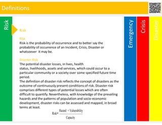 Bijan Yavar, Definitions, Risk, Emergency, Crisis, Disaster, Certainity ...
