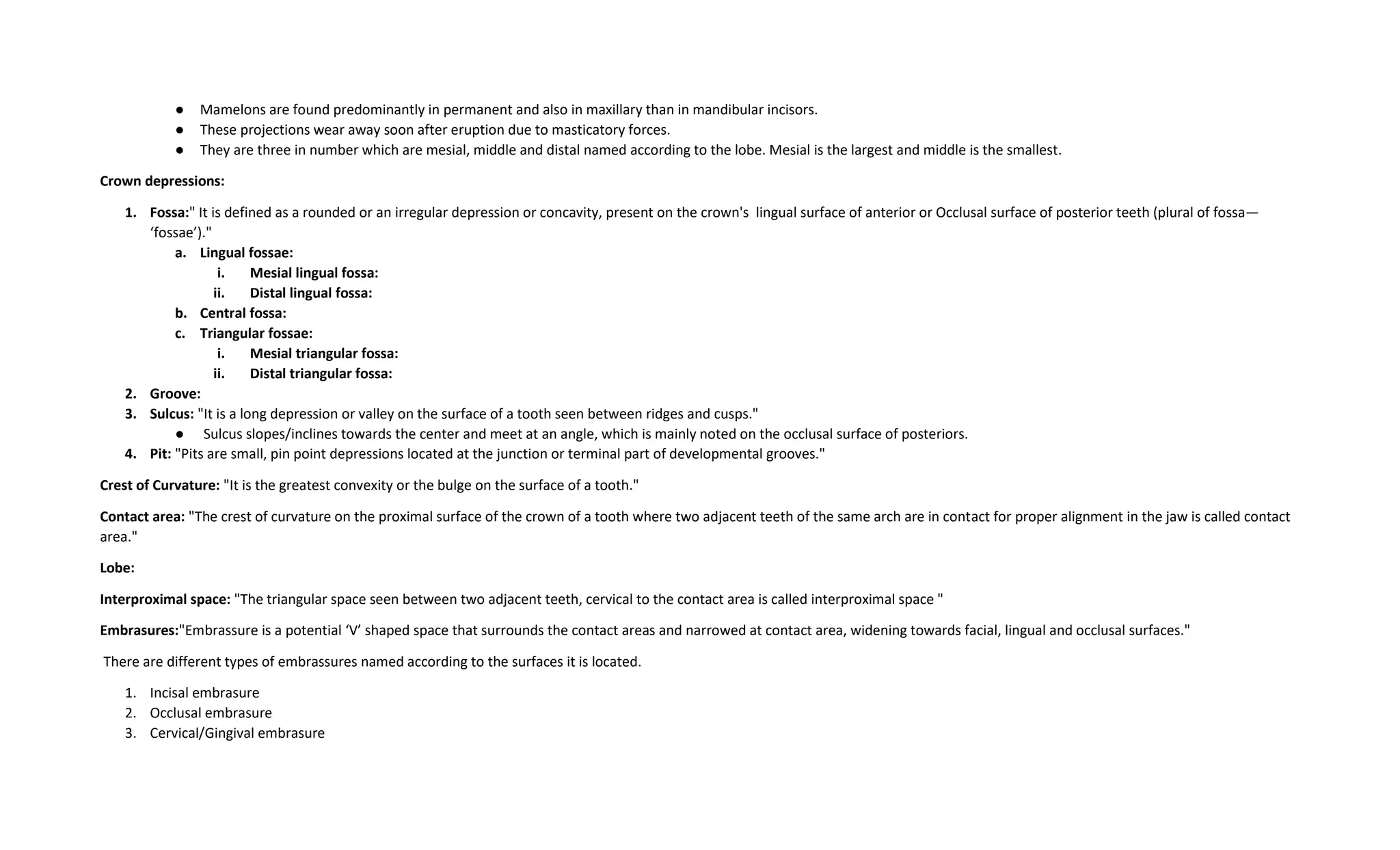 Definitions Tooth Morphology-1.docx | Dental Health | Diseases and ...