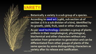 Definitions, variety production release and notification in india and ...