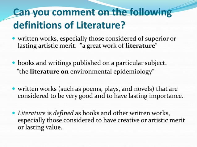 Definition of Literature for Fundamentals of Literature | PPTX