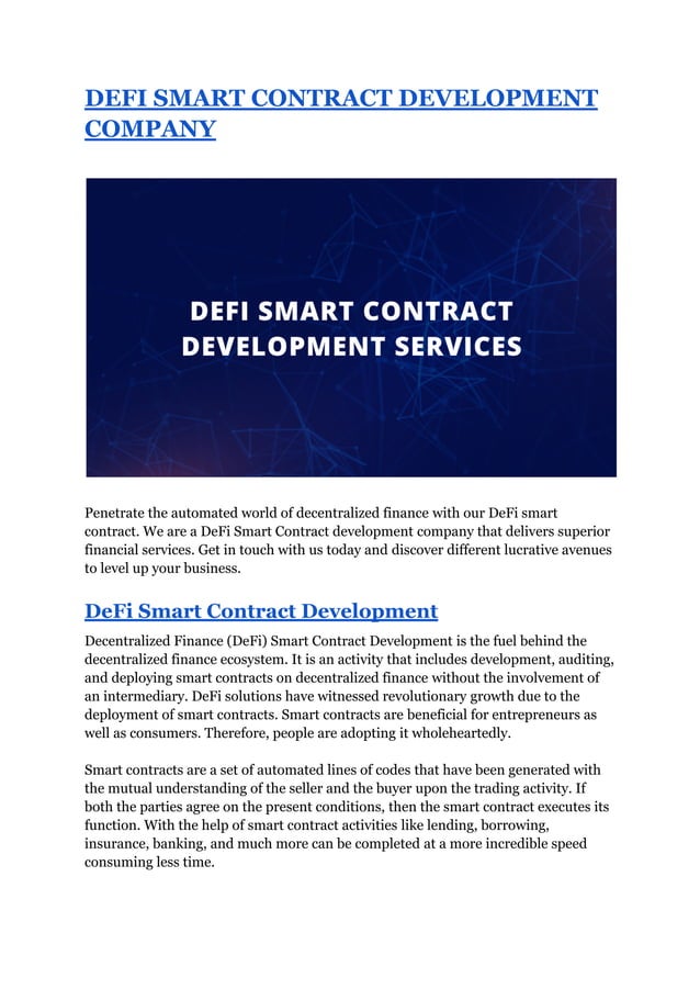 Defi smart contract development company | PDF